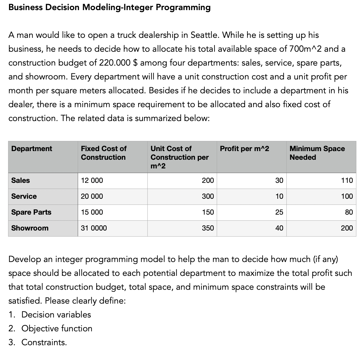 Solved Business Decision Modeling-Integer ProgrammingA man | Chegg.com Solved Business Decision Modeling-Integer ProgrammingA man | Chegg.com