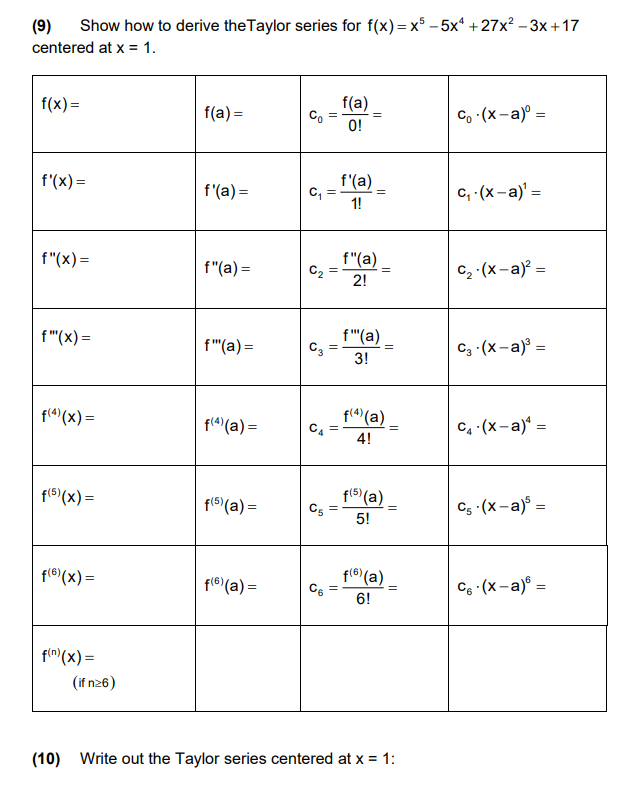 Solved (9) Show how to derive the Taylor series for f(x)=x® | Chegg.com