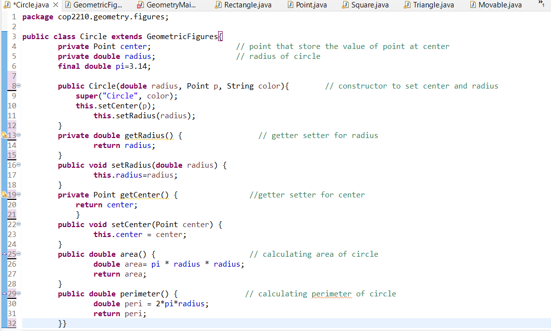 Solved JAVA Programming Focus on #9, only for the circle | Chegg.com
