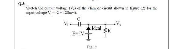 Solved Q.3: Sketch the output voltage (V.) of the clamper | Chegg.com