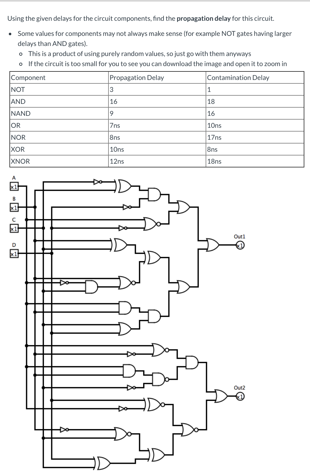 Solved Using the given delays for the circuit components, | Chegg.com