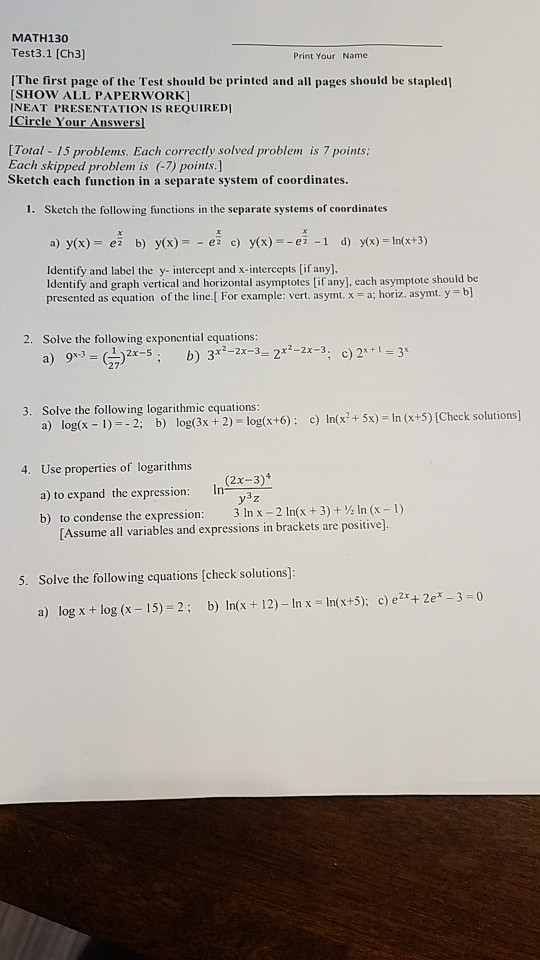 Solved MATH130 Test3.1 [Ch3] Print Your Name IThe first page | Chegg.com