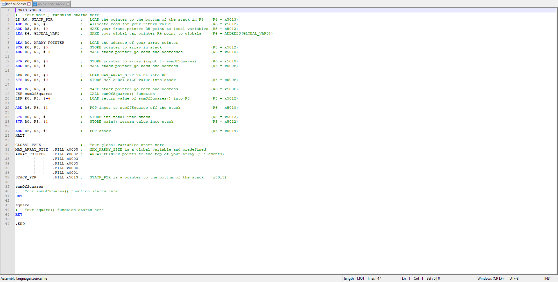 C Programs in Assembly and The Runtime Stack | Chegg.com