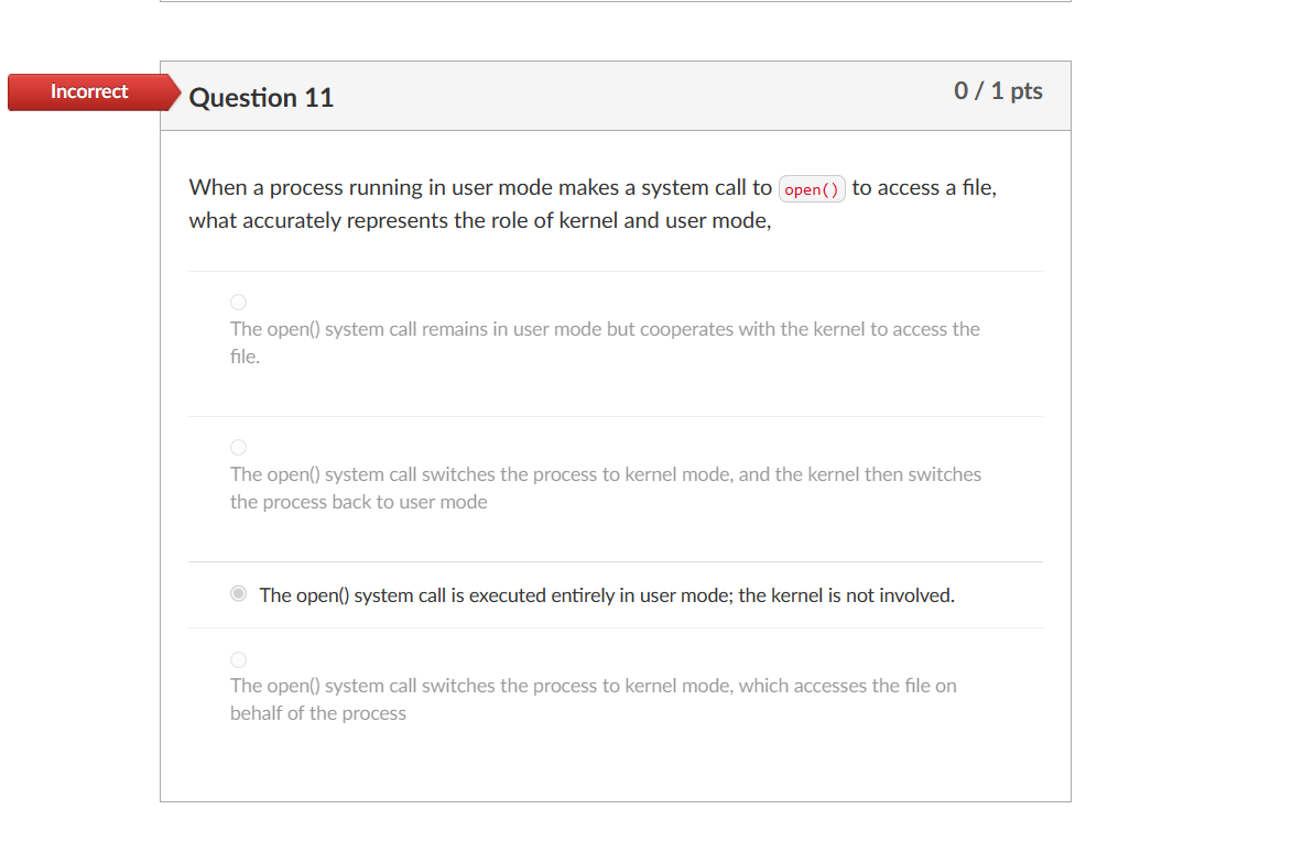 Solved When a process running in user mode makes a system | Chegg.com