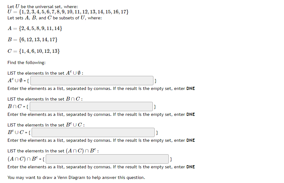 Solved Let U be the universal set, where: | Chegg.com