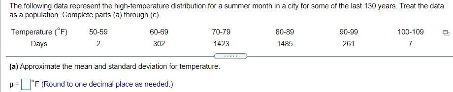 Solved The following data represent the high-temperature | Chegg.com