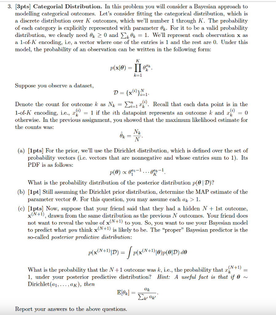 3. (3pts) Categorial Distribution. In this problem | Chegg.com