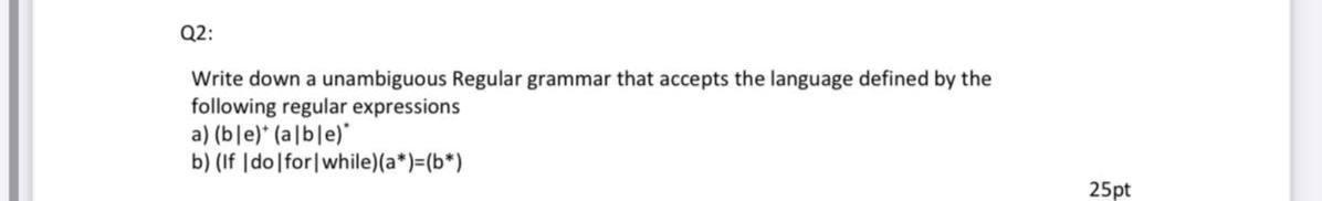 Solved Q2: Write down a unambiguous Regular grammar that | Chegg.com
