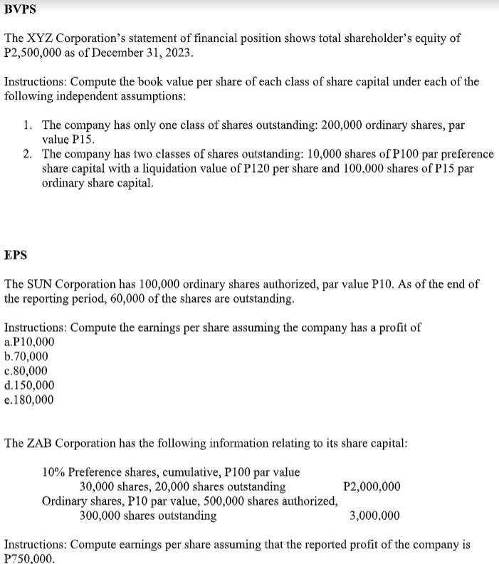 Solved Financial Markets: I'd like to ask an expert.BVPSThe | Chegg.com