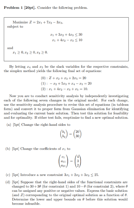 Solved Problem 1 [20pt]. Consider the following problem. By | Chegg.com