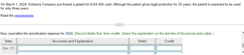 Solved On March 1, 2024 Enhance Company purchased a patent | Chegg.com