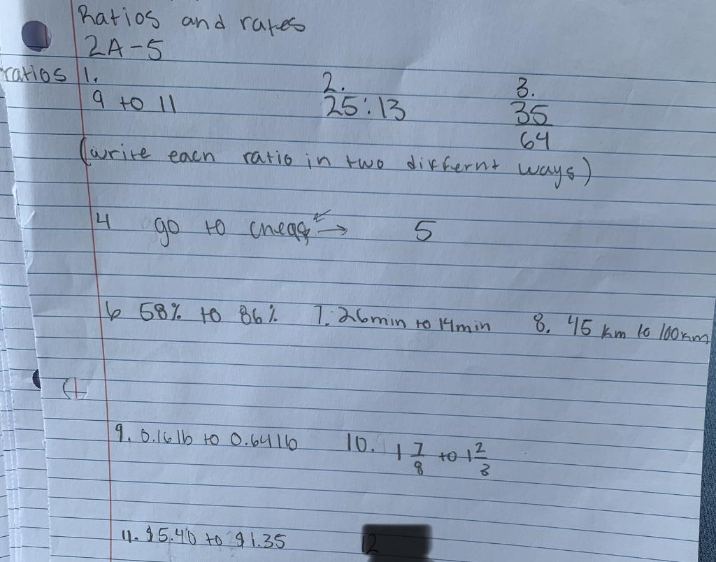 Solved 1-3 Directions: Write each ratio in two other | Chegg.com