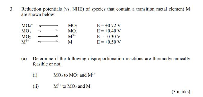 Solved 3. Reduction potentials (vs. NHE) of species that | Chegg.com