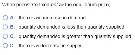Solved A price ceiling set below the equilibrium price | Chegg.com