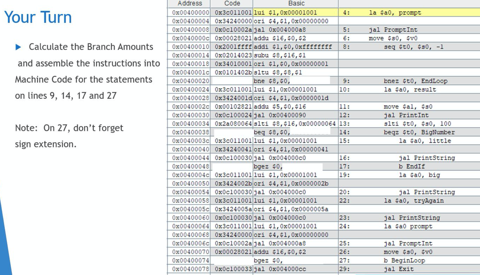 The next slide shows the following program assembled. | Chegg.com