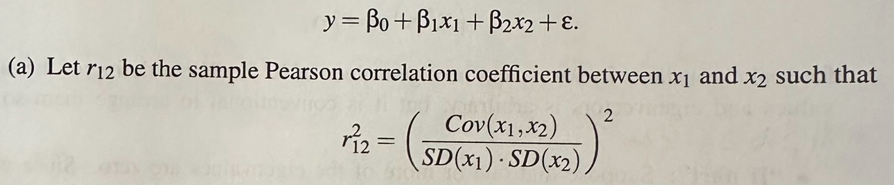 Solved y=β0+β1x1+β2x2+ε (a) Let r12 be the sample Pearson | Chegg.com