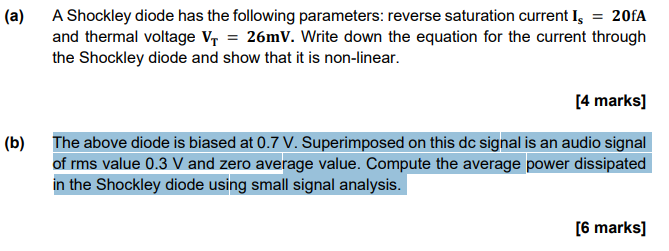 Solved (a) A Shockley diode has the following parameters: | Chegg.com