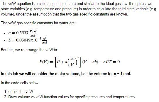 Solved The vdW equation is a cubic equation of state and | Chegg.com