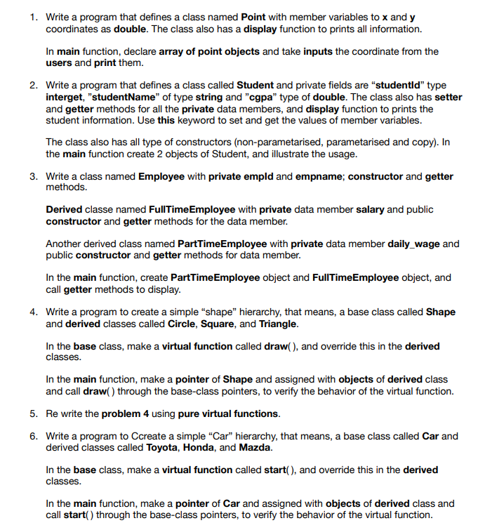 Solved 1. Write a program that defines a class named Point | Chegg.com