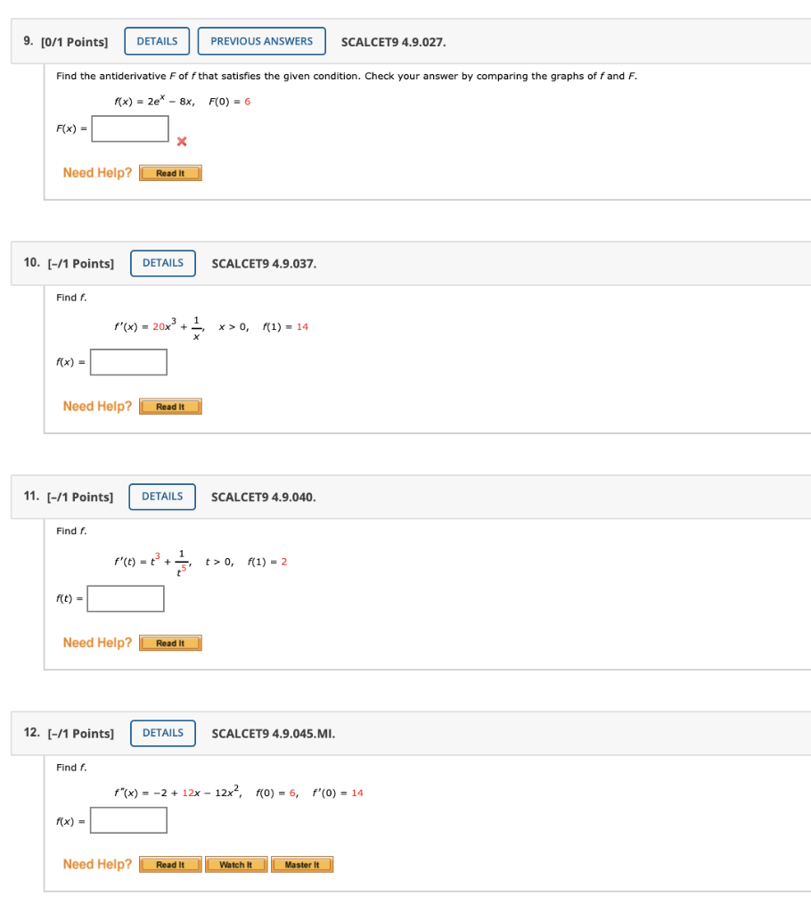 Solved 9. [O/1 Points] DETAILS PREVIOUS ANSWERS SCALCET9 | Chegg.com