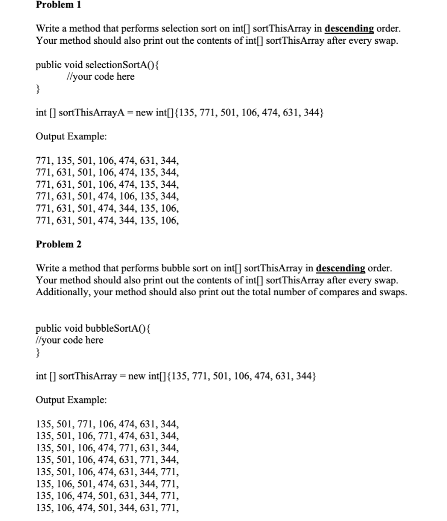 Solved Problem 1 Write A Method That Performs Selection Sort 4903