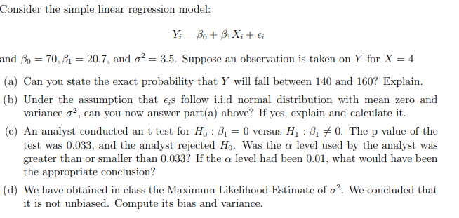 Solved Consider the simple linear regression | Chegg.com