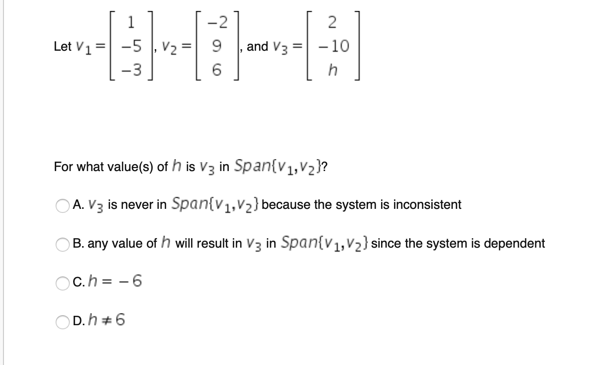 Solved [1] [-2 Let V1 = -5 V2 = 9 | -3 6 , and V3 = -1 For | Chegg.com