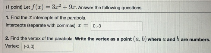 Solved Let f(x) = 3x^2 + 9x. Answer the following questions. | Chegg.com