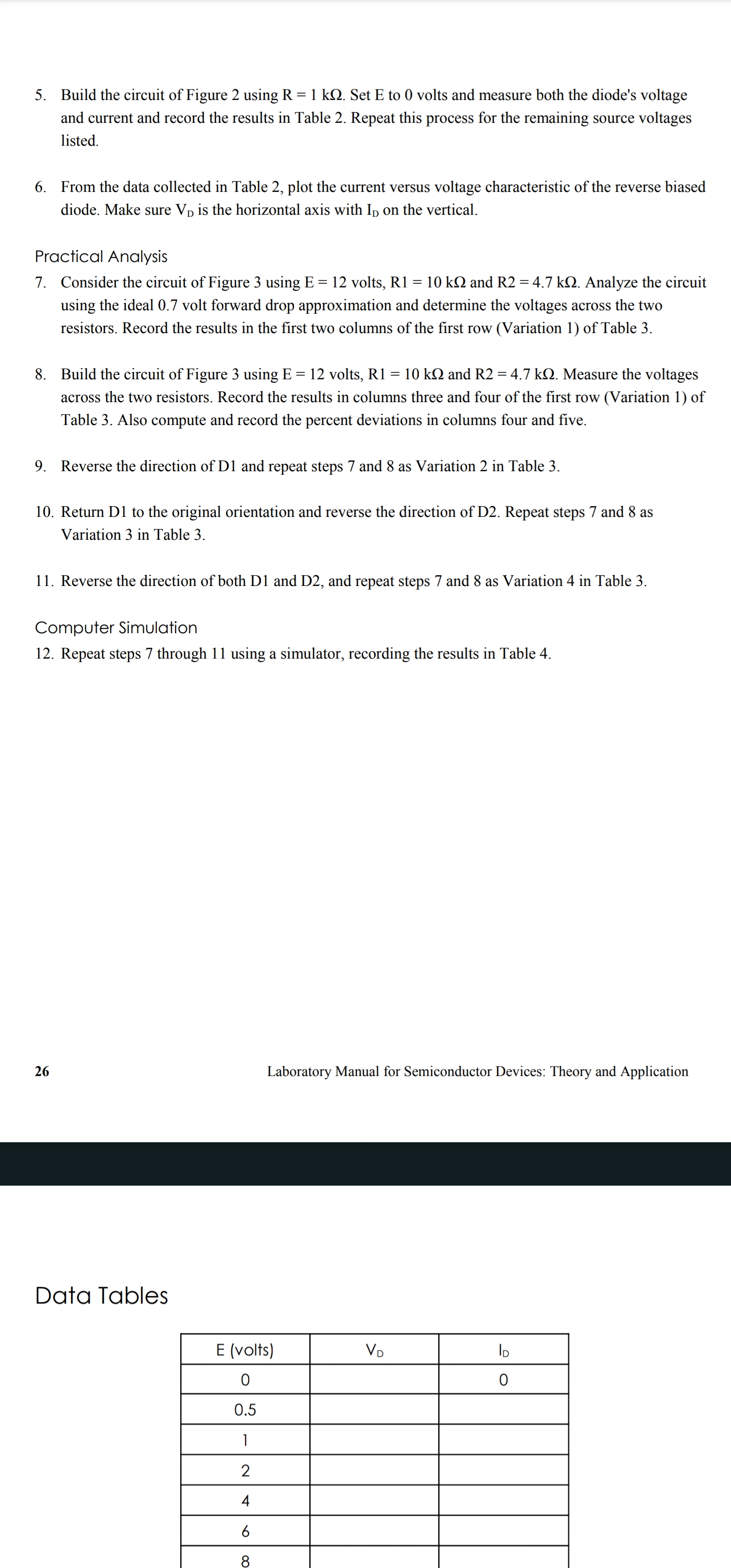 Table 2 Table 3 Laboratory Manual for Semiconductor | Chegg.com