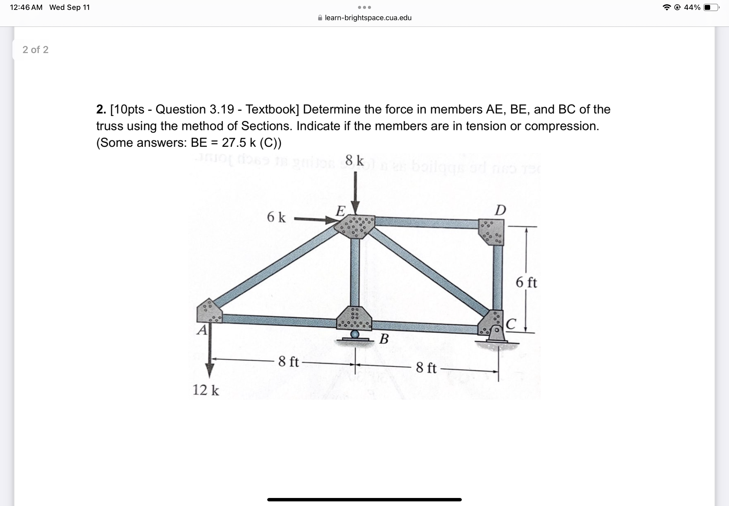 Solved 12:46 ﻿AM Wed Sep 11(a) 44%learn-brightspace.cua.edu2 | Chegg.com