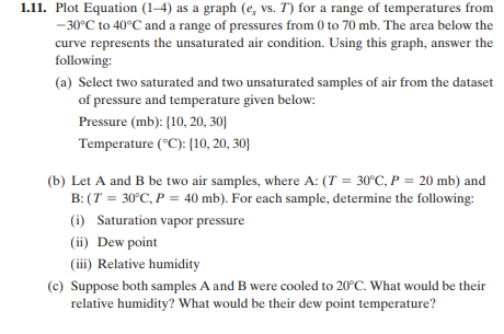 Solved 1.11. Plot Equation (1−4) as a graph ( es vs. T ) for | Chegg.com