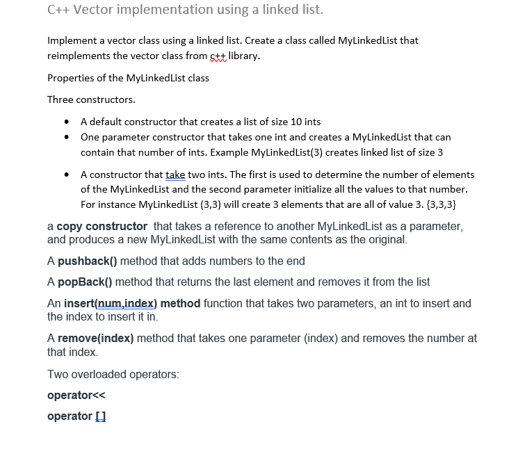 Solved C++ Vector implementation using a linked list. | Chegg.com