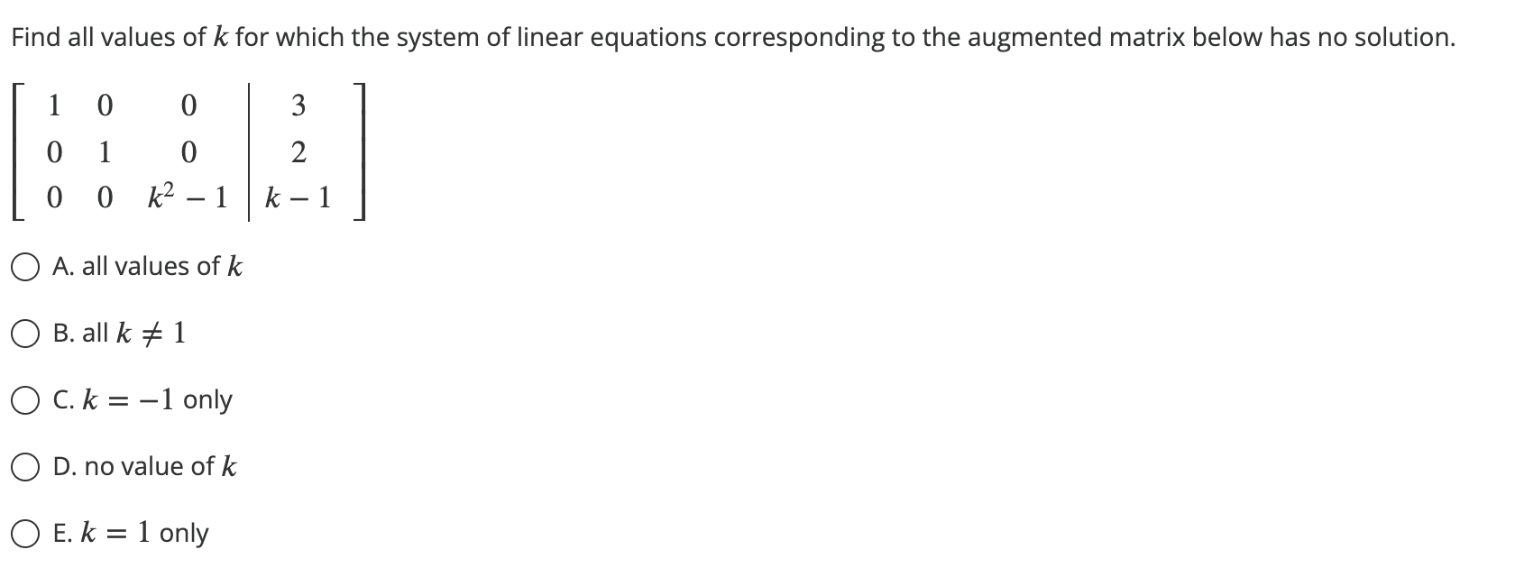 Solved Find all values of k for which the system of linear | Chegg.com
