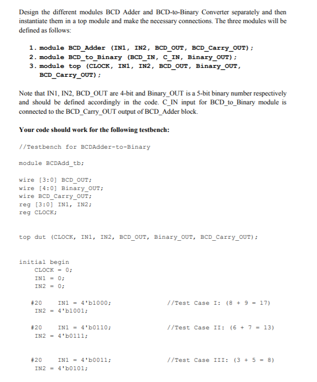 Solved Design a BCD Adder that takes 2 4-bit BCD format | Chegg.com