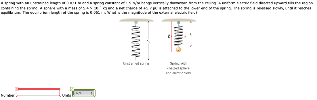 Solved A spring with an unstrained length of 0.071 m and a | Chegg.com