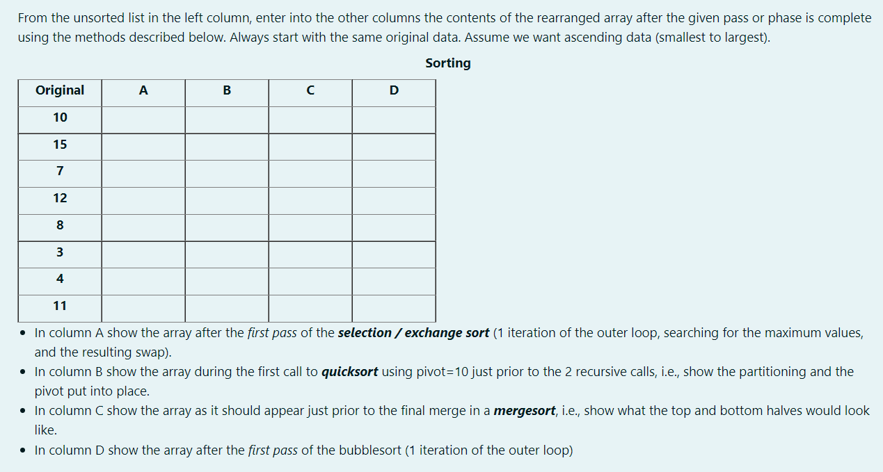 Solved From the unsorted list in the left column, enter into | Chegg.com