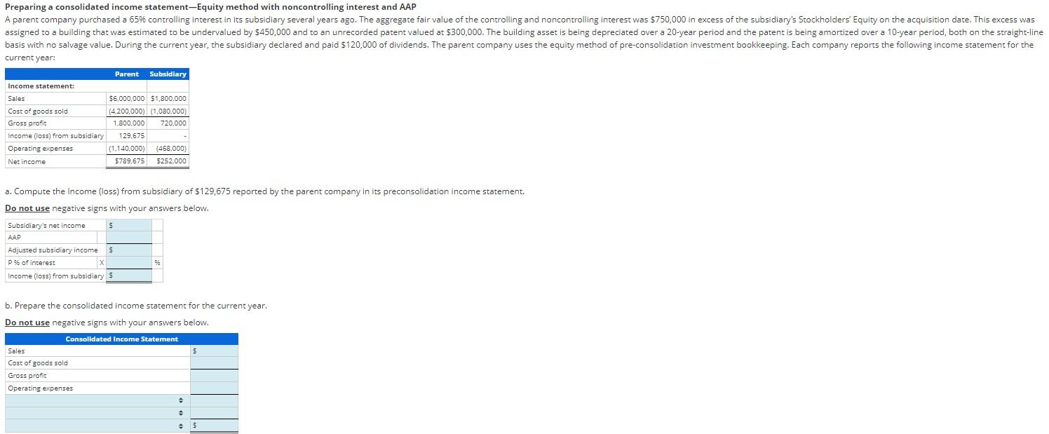 Solved Preparing a consolidated income statement-Equity | Chegg.com