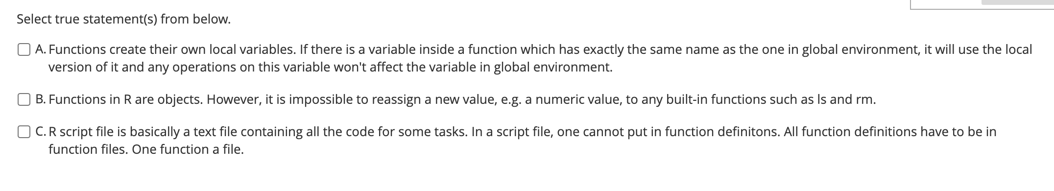 Solved Select true statement(s) from below. A. Functions | Chegg.com