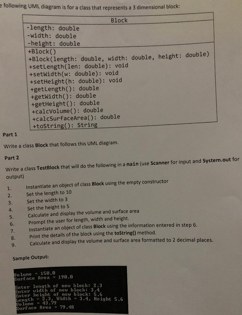 Solved e following UML diagram is for a class that | Chegg.com