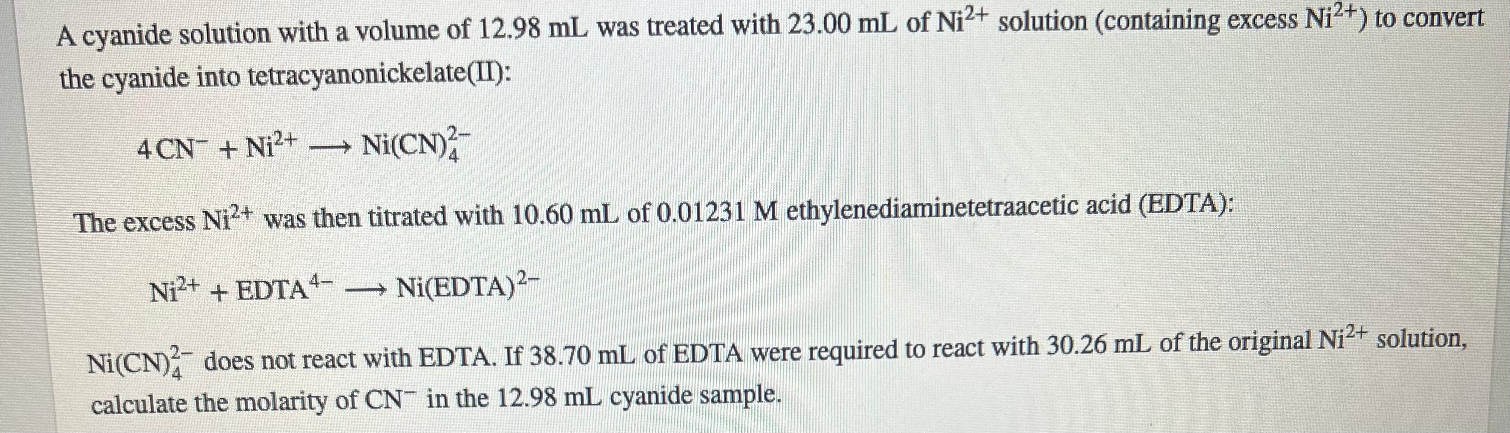 Solved A cyanide solution with a volume of 12.98 mL was | Chegg.com