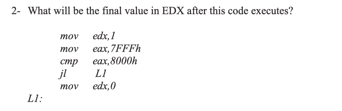 Solved 2- What will be the final value in EDX after this | Chegg.com