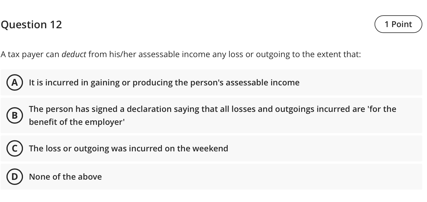 Solved Question 12 1 Point A tax payer can deduct from | Chegg.com