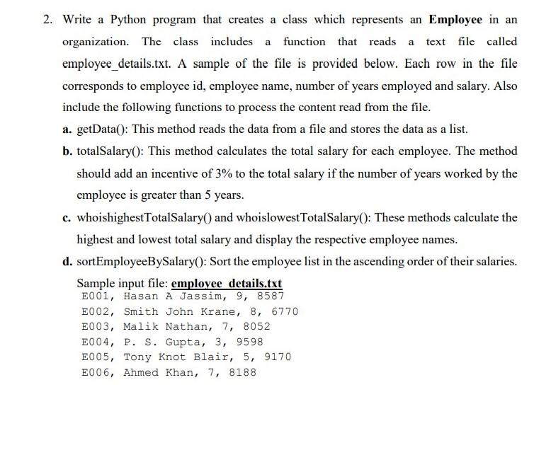 Solved 2 Write A Python Program That Creates A Class Which