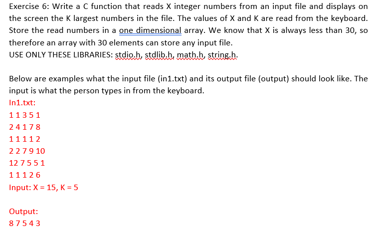 Solved Exercise 6: Write a C function that reads X integer | Chegg.com