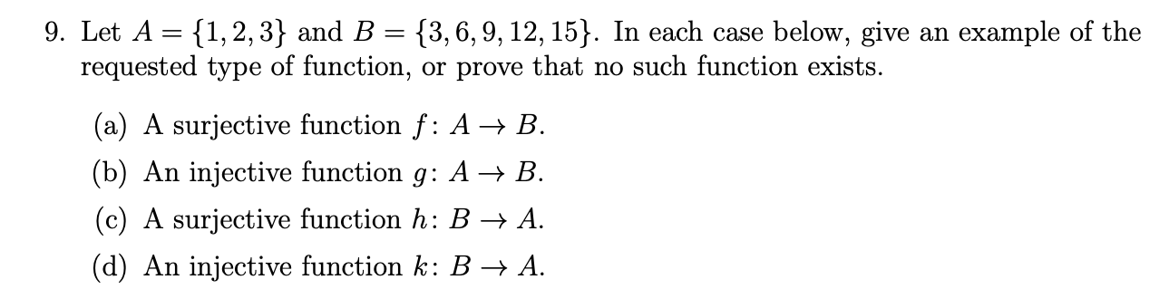Solved 9. Let A={1,2,3} and B={3,6,9,12,15}. In each case | Chegg.com