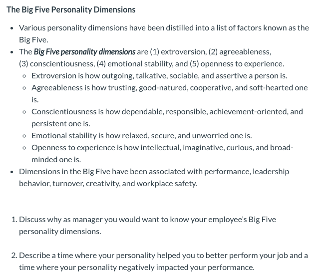 Solved The Big Five Personality Dimensions • Various | Chegg.com