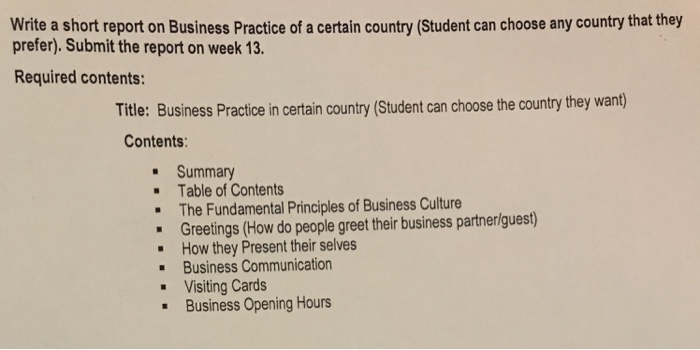 Solved Write A Short Report On Business Practice Of A Chegg