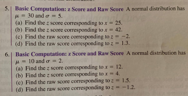 Solved 5. Basic Computation: z Score and Raw Score A normal | Chegg.com