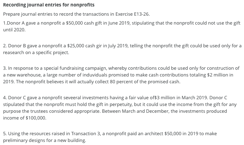 Solved Recording journal entries for nonprofits Prepare | Chegg.com Solved Recording journal entries for nonprofits Prepare | Chegg.com
