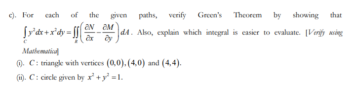 Solved each of the given paths, verify Green's ƏN ƏM [y²dx + | Chegg.com